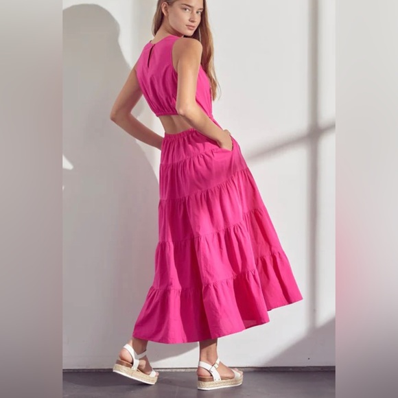 &merci | Dresses | Mercy Hot Pink Cutout Sides Tiered Maxi Dress | Poshmark